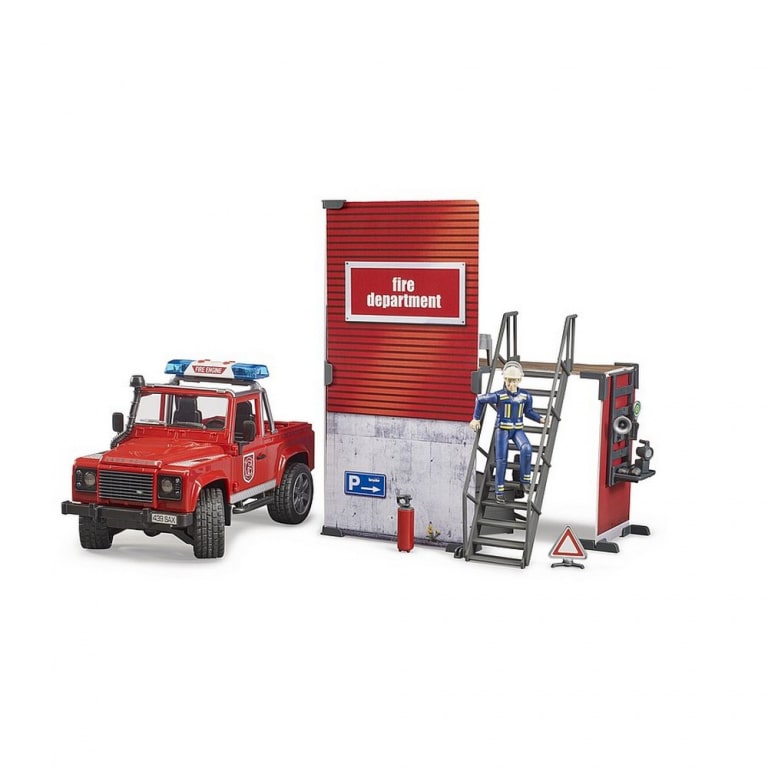 Bruder Bworld Fire Station with Land Rover Defender and Fireman