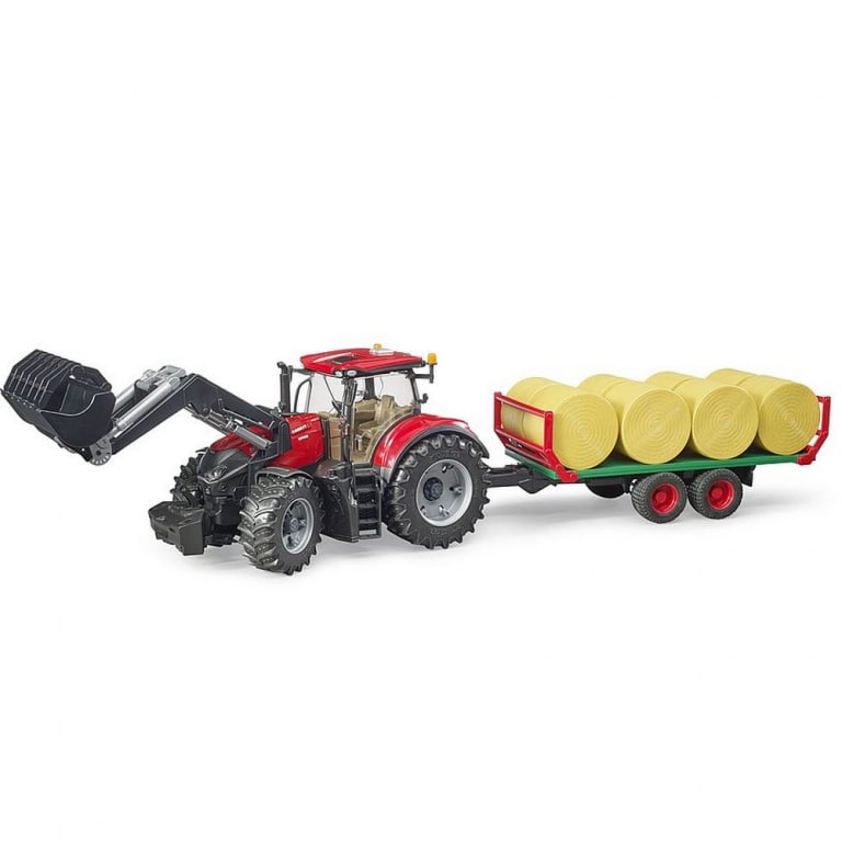 Bruder Case IH Optum 300CVX with Frontloader and Bale Trailer with 8 ...