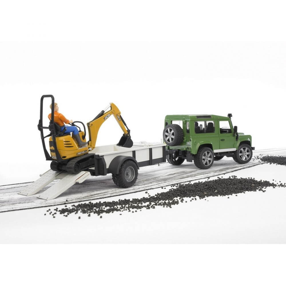 Bruder Land Rover Defender and Trailer, JCB and Worker | Jadrem Toys