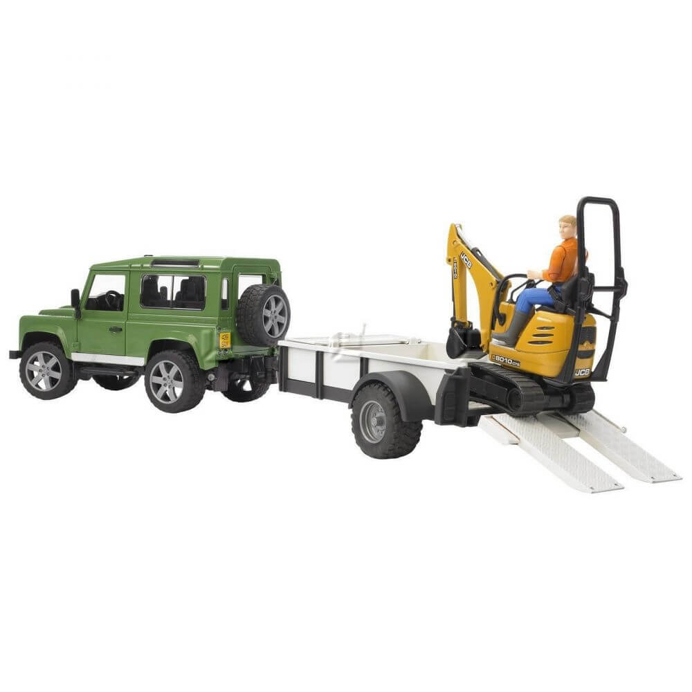 Bruder Land Rover Defender and Trailer, JCB and Worker | Jadrem Toys