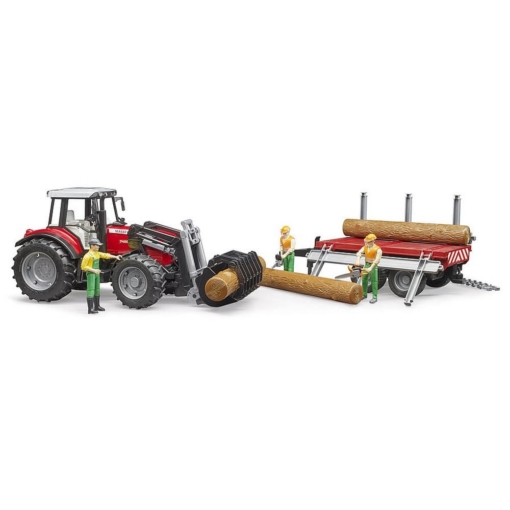 Bruder Massey Ferguson 7480 Front Loader with Timber Trailer: Realistic ...