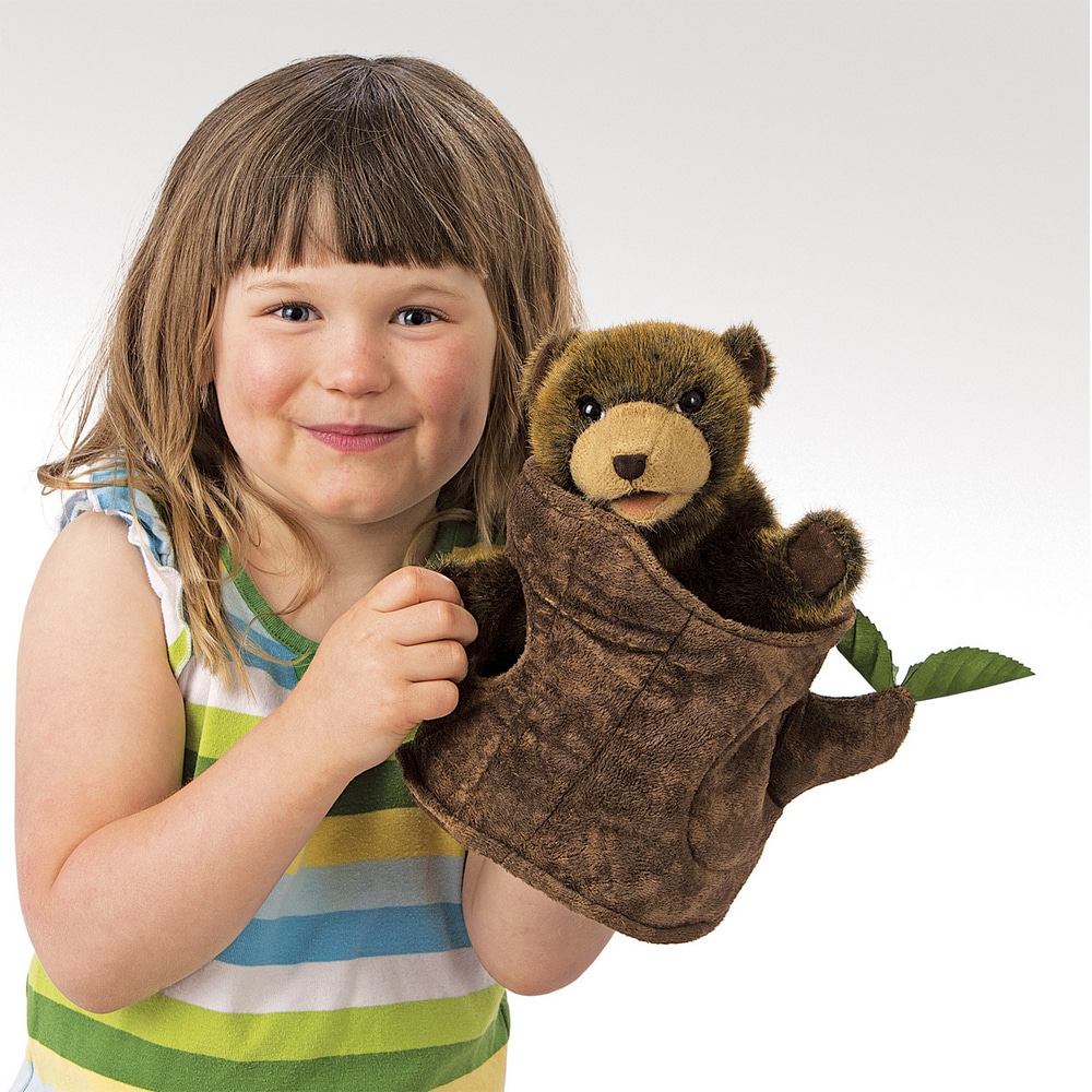 Folkmanis® Bear In Tree Stump Puppet