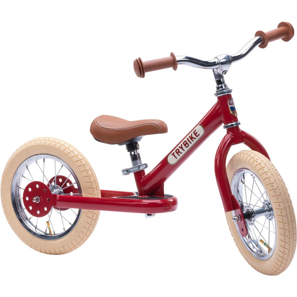 Trybike 2 in 1 Matte Red Vintage Balance Bike and Helmet: Stylish Safety